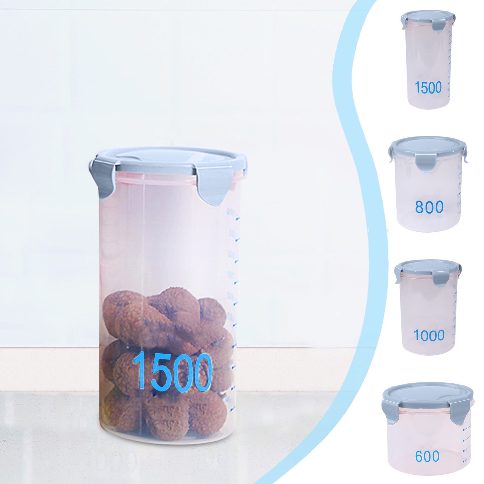 Graduated Storage Jars Sealing Jars Plastic Kitchen Set with Lids 4 ...