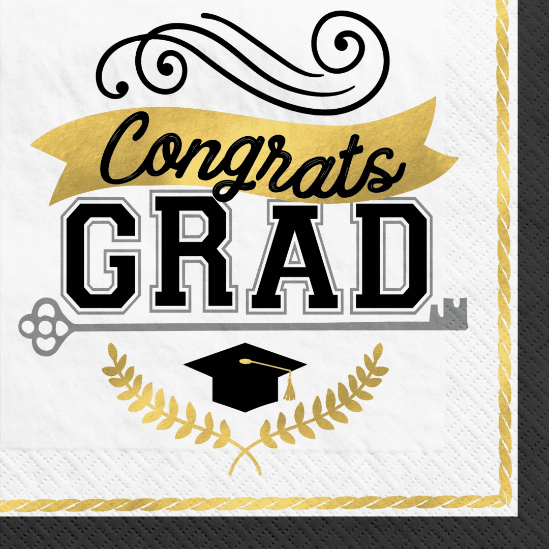 Graduation 2-Ply Luncheon Napkins, Congrats Grad Key, Black/Gold/White ...