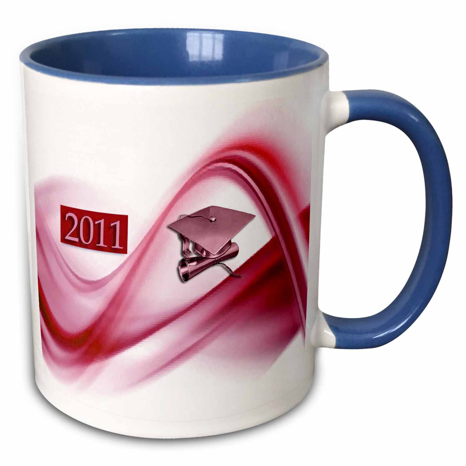 Graduation 2011, Wave Design, Cap and Diploma, Pink on White 15oz Two ...