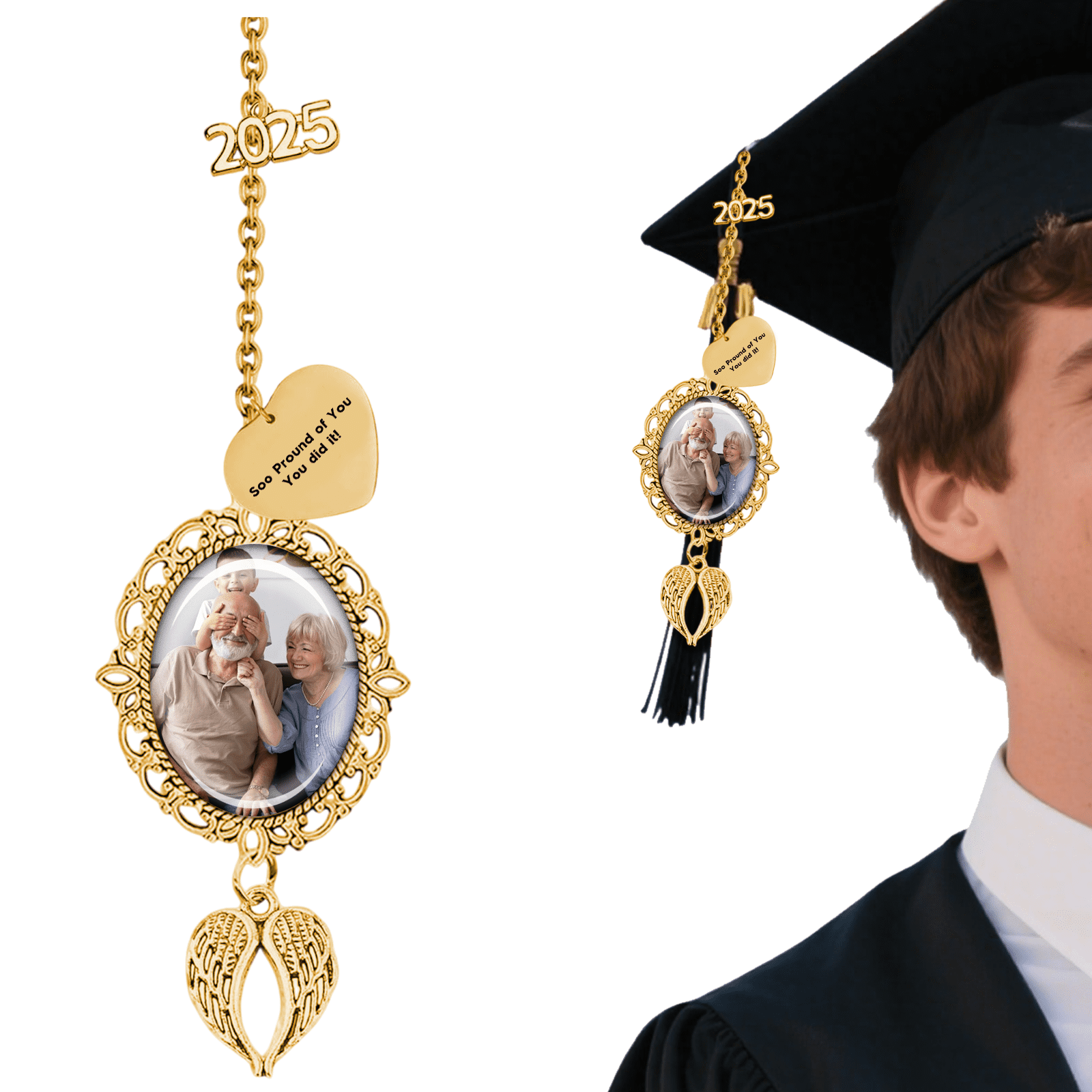 Graduation 2025 Custom Picture Tassel Charm, Cap Pendant Keepsake Gift for Daughter Son, Memory ...