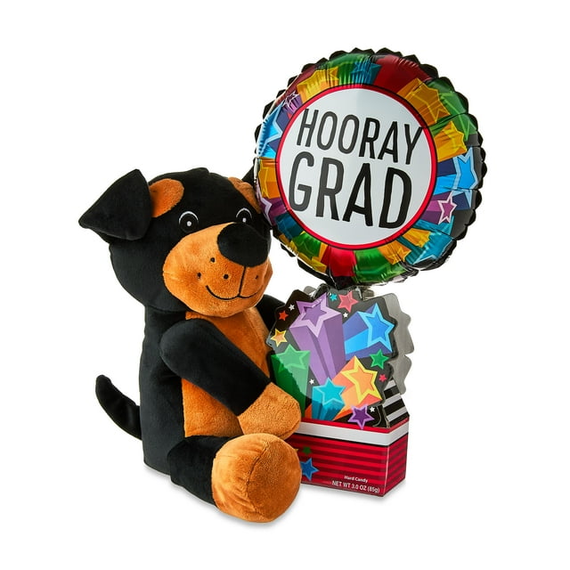 Graduation Black Dog Plush with Hooray Grad Balloon and Hard Candy, 13 ...