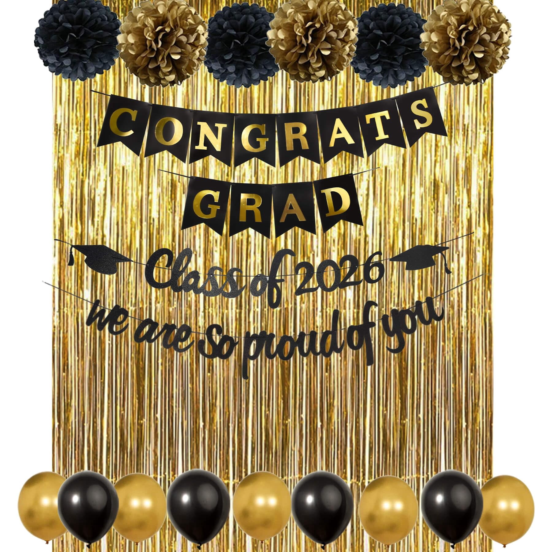 Graduation 2026 Black Gold Party Decoration Kit - Walmart.com