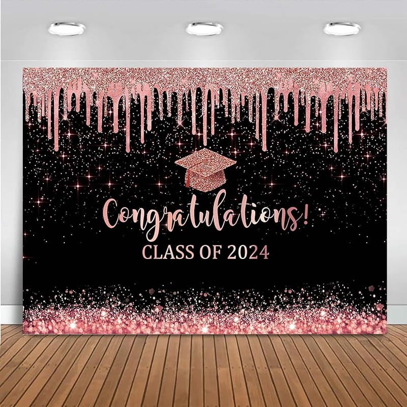 Graduation Backdrop 2024 Black and Gold Graduation Decorations Class of ...