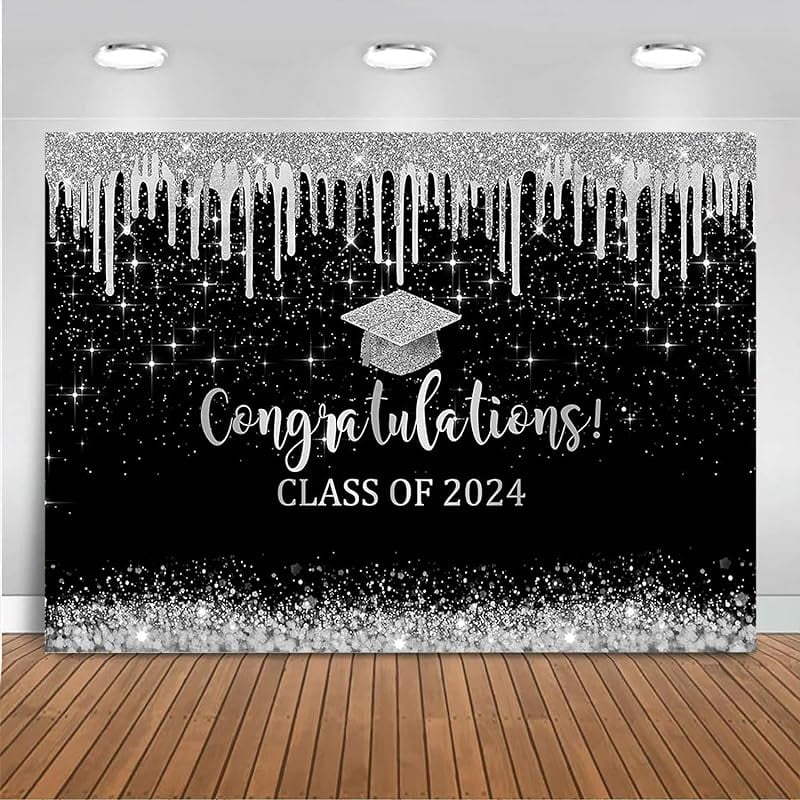 Graduation Backdrop 2024 Black and Gold Graduation Decorations Class of ...
