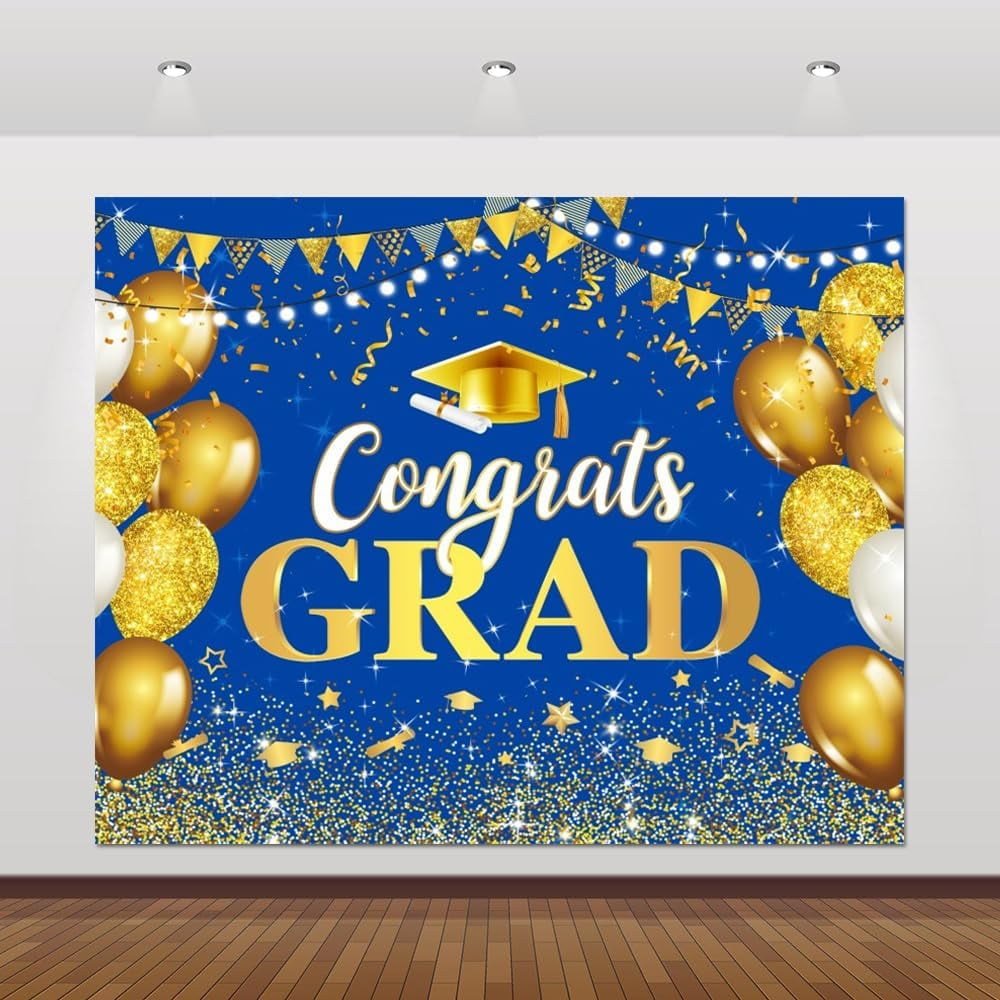 Graduation Backdrop 2024 Congrats Grad Background Blue and Gold ...