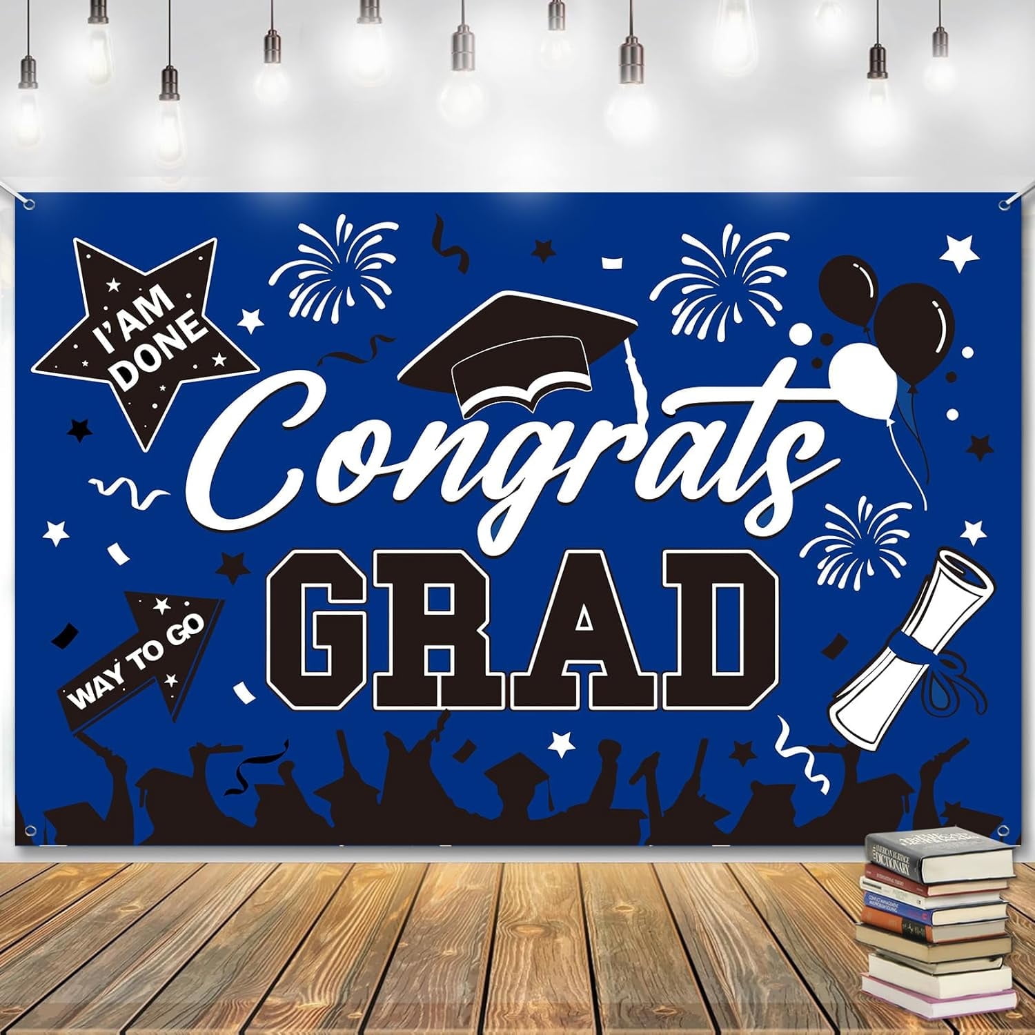 Graduation Backdrop 2024, Congrats Grad Banner Decorations, Navy Blue ...