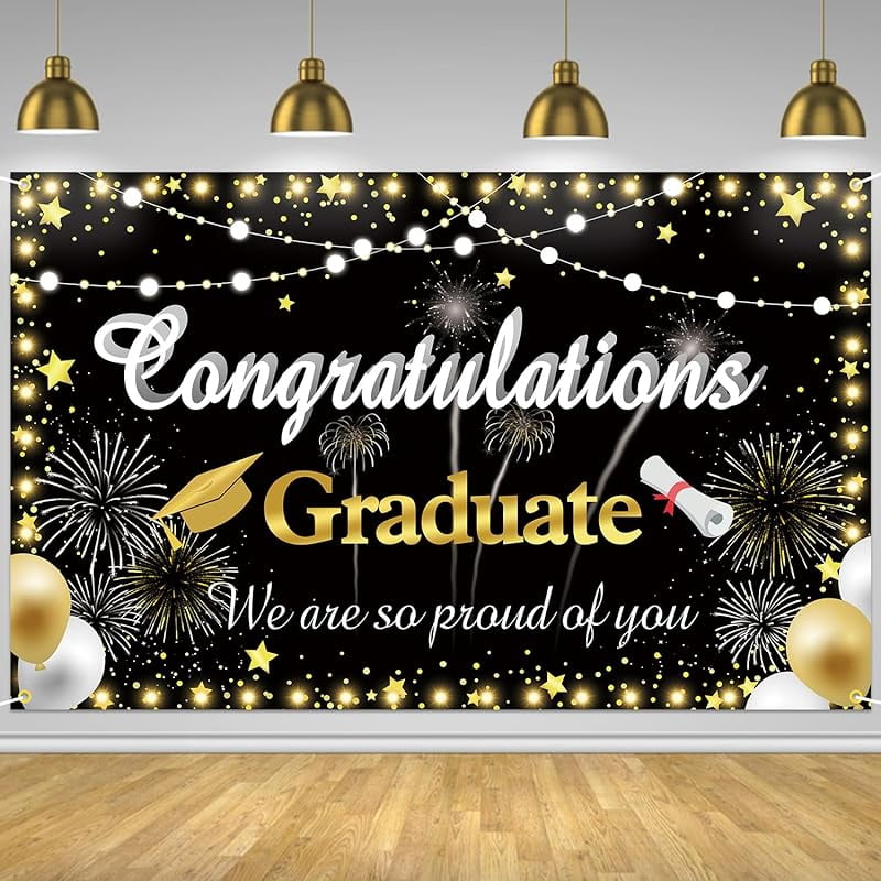 Graduation Backdrop 2024 Congrats Grad Banner Graduation black gold ...