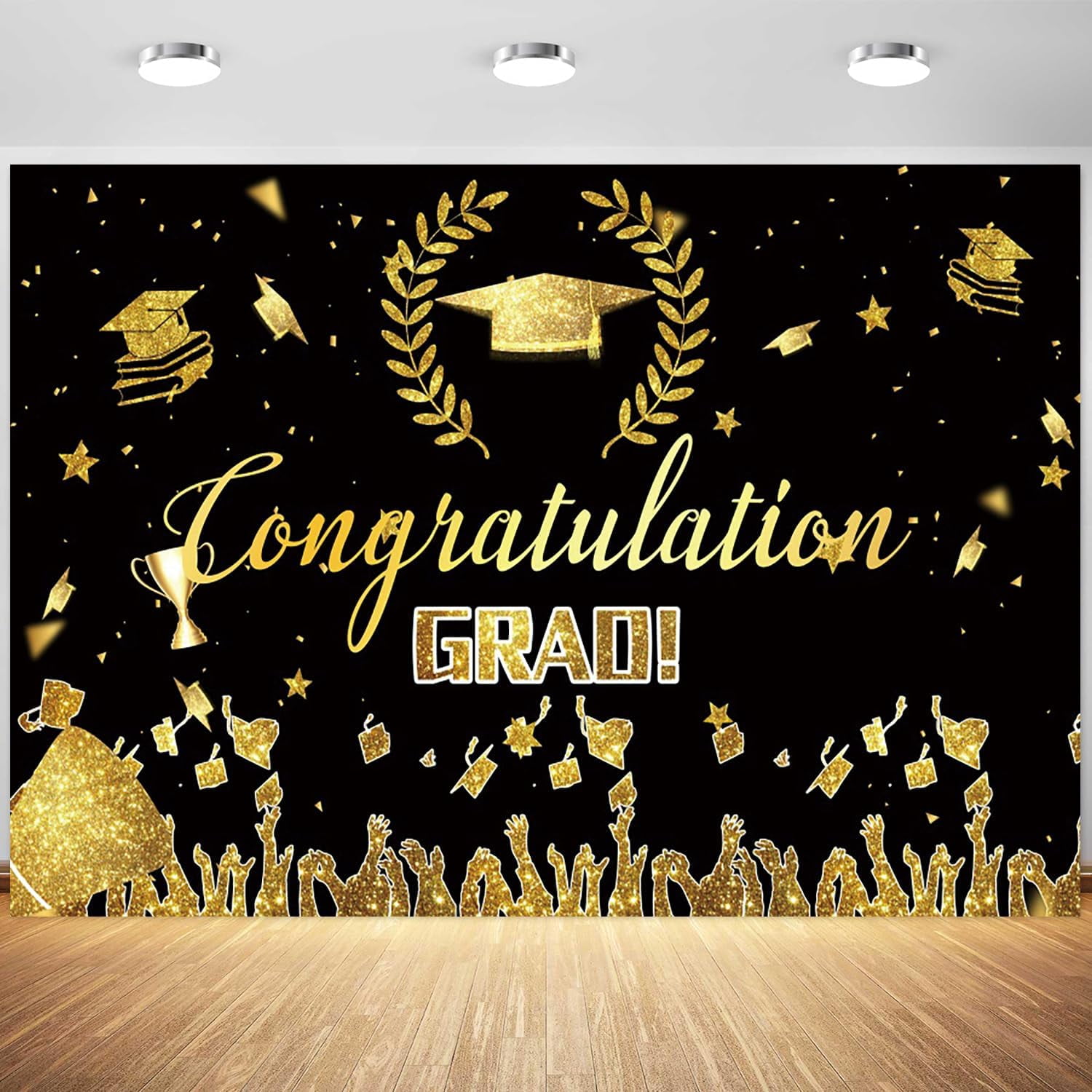 Graduation Backdrop 2024 Congratulation Grad Black and Gold Photography ...