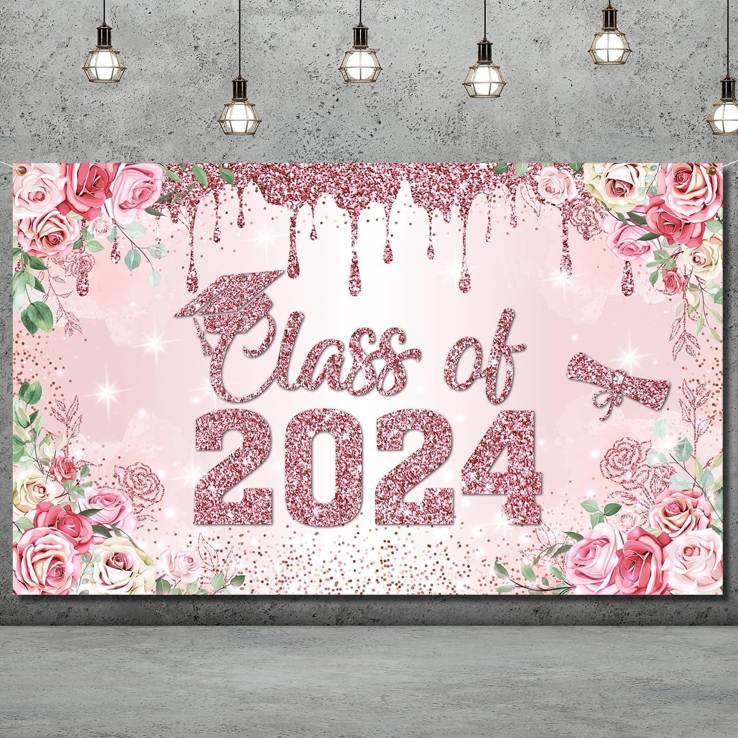 Graduation Backdrop 2024 Decorations Rose Gold Floral Class of 2024 ...