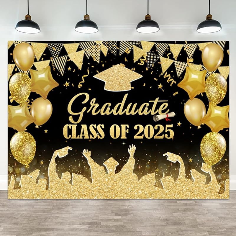 Graduation Backdrop 2025 Black Gold Graduation Prom Photography ...