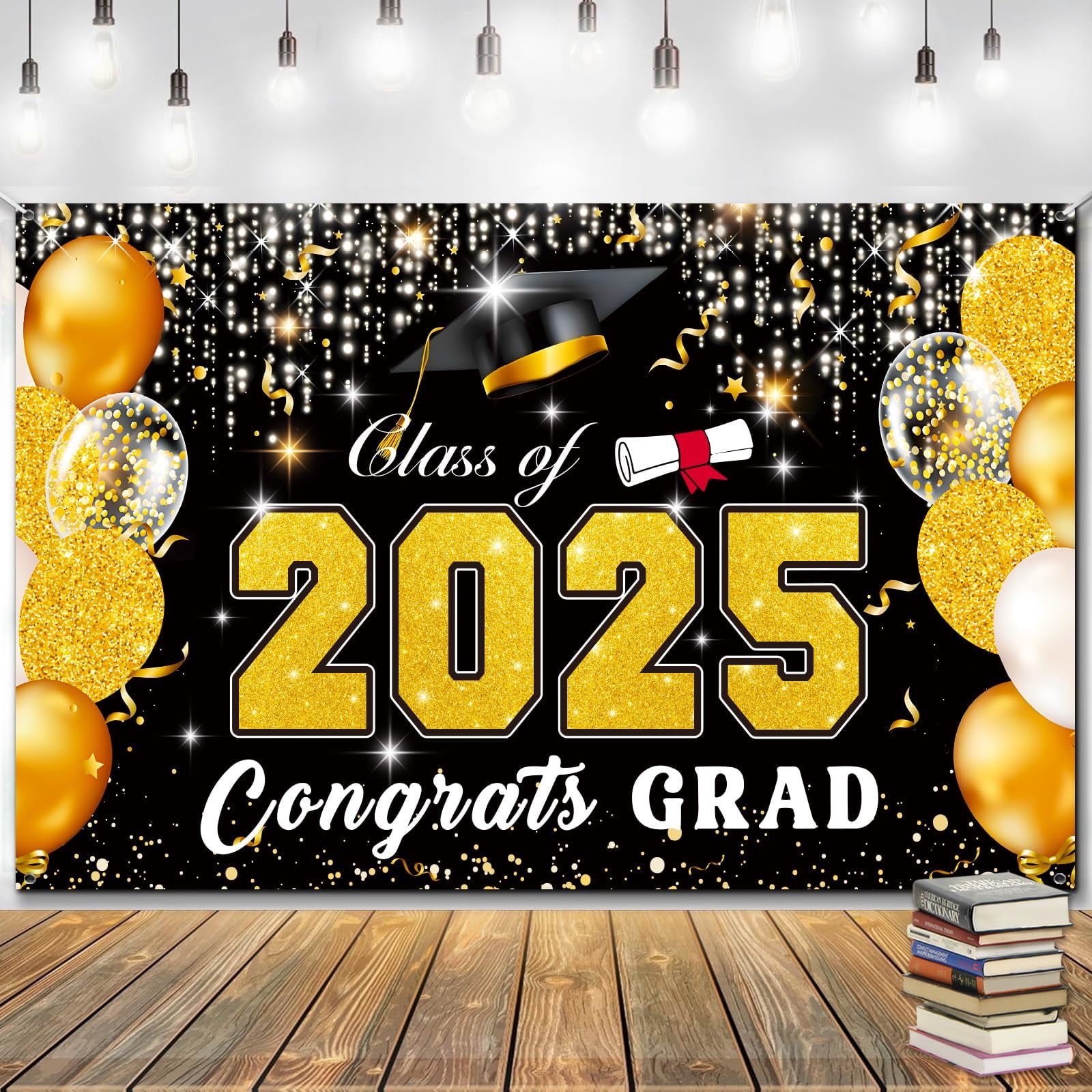 Graduation Backdrop 2025, Black MMF7 Gold Graduations Banner, Congrats ...