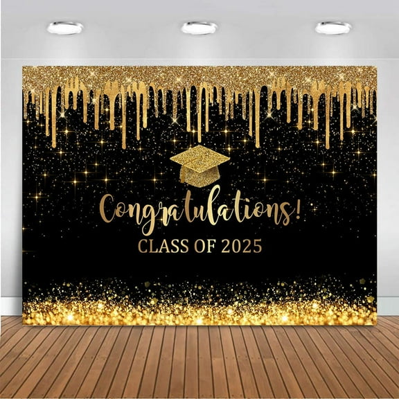 Graduation Photography Backdrop Banner,Black and Gold Graduation ...
