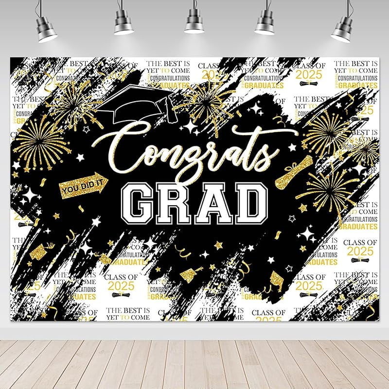 Graduation Backdrop 7x5ft Congrats Grad Red Graduate Party Decorations ...