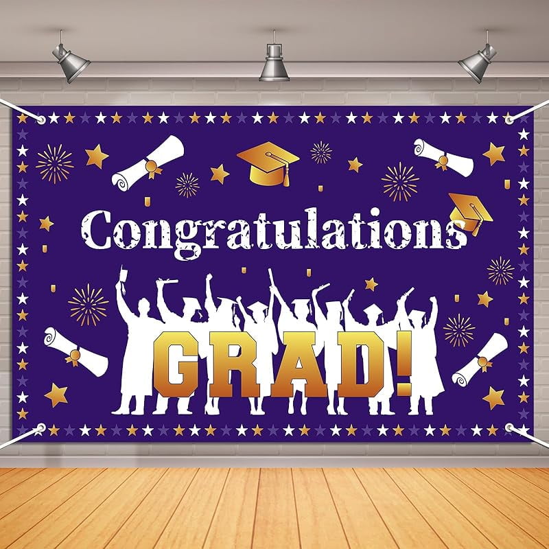 Graduation Backdrop Banner Congratulations Grad Background Green Gold ...