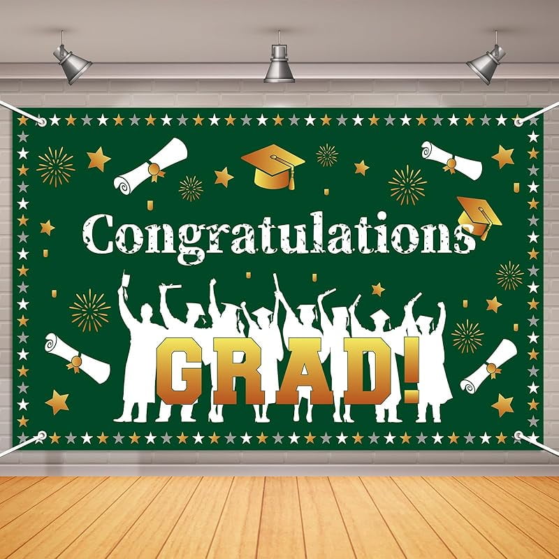 Graduation Backdrop Banner Congratulations Grad Background Green Gold ...