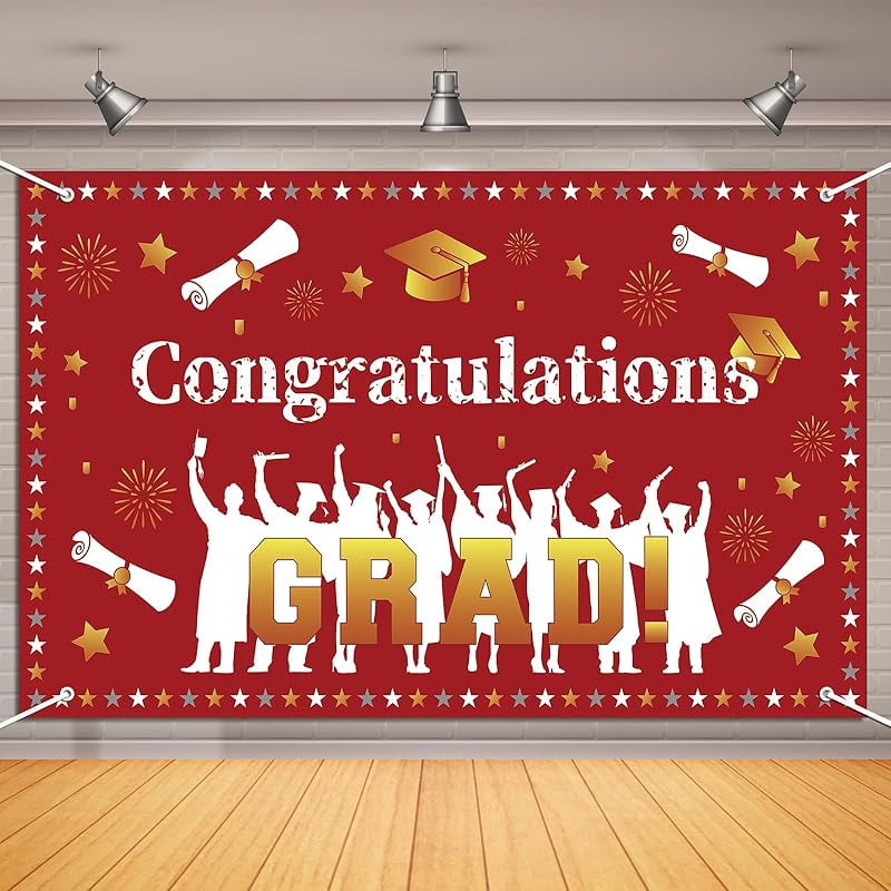Graduation Backdrop Banner Congratulations Grad Background Green Gold ...