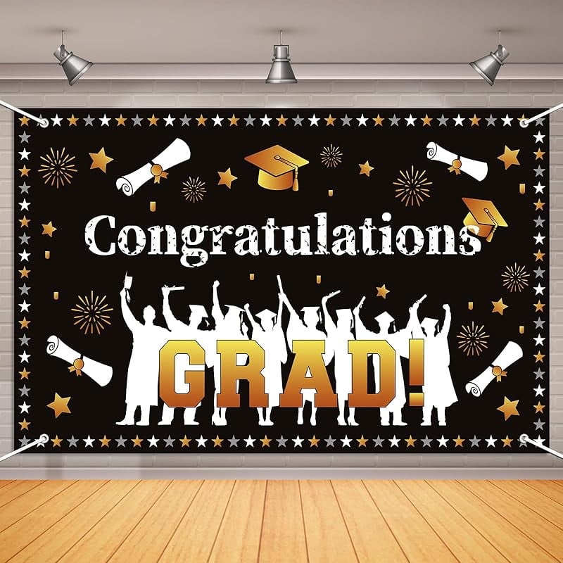 Graduation Backdrop Banner Congratulations Grad Background Green Gold ...
