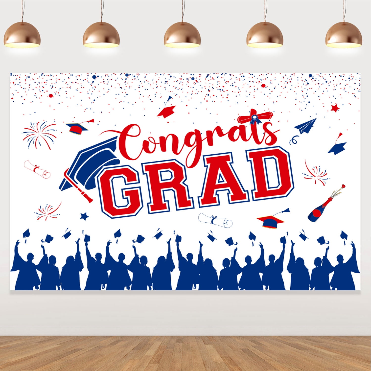 Graduation Backdrop Banner Red Blue Large Congrats Grad Party Supplies ...