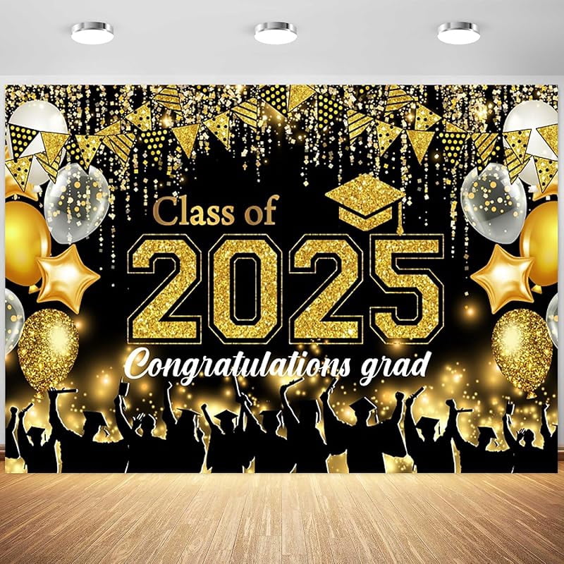 Graduation Backdrop Black Gold Class of 2025 Graduate Photography ...