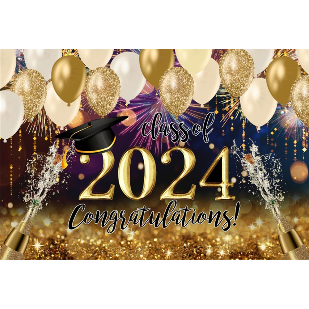 Graduation Backdrop Black Gold rations Congrats Grad Background Fabric ...