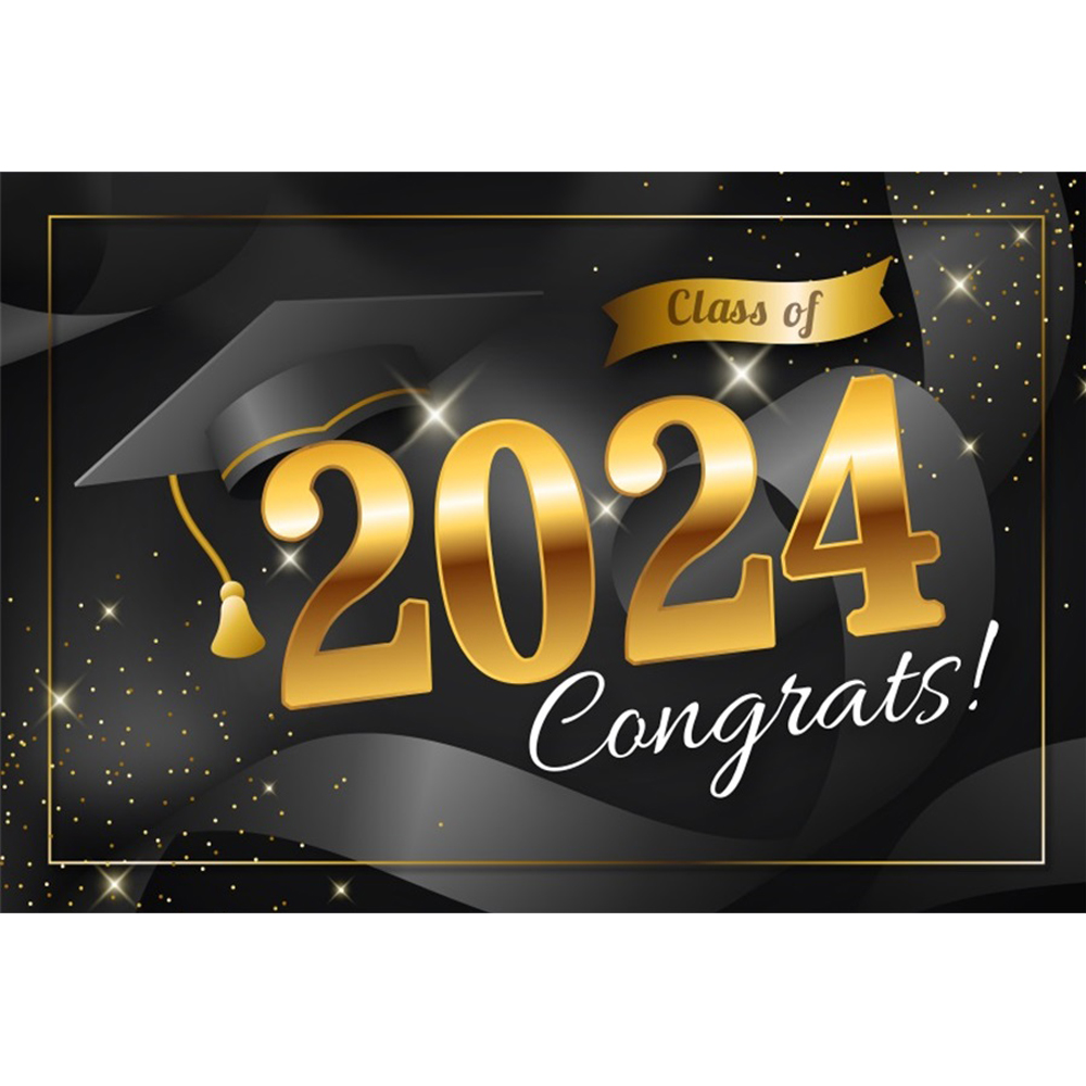 Graduation Backdrop Black Gold rations Congrats Grad Background Fabric ...