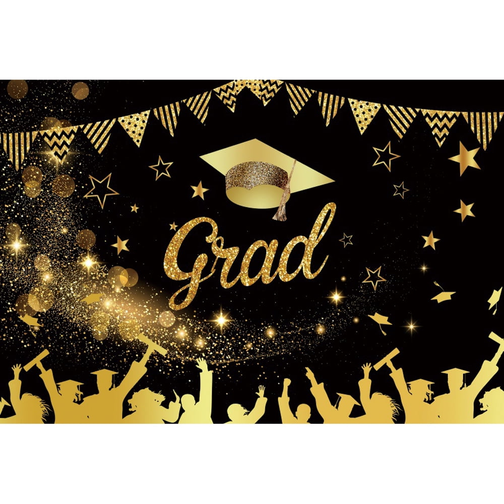 Graduation Backdrop Black Gold rations Congrats Grad Background Fabric ...
