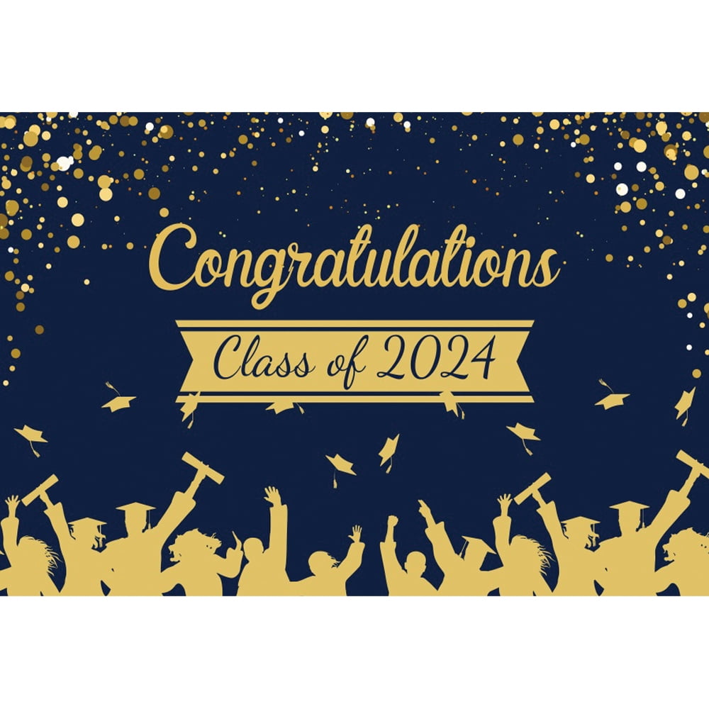 Graduation Backdrop Black Gold rations Congrats Grad Background Fabric ...
