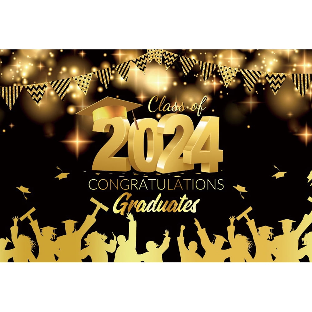 Graduation Backdrop Black Gold rations Congrats Grad Background Fabric ...