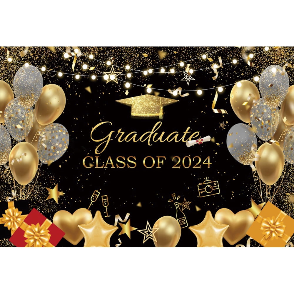 Graduation Backdrop Black Gold rations Congrats Grad Background Fabric ...