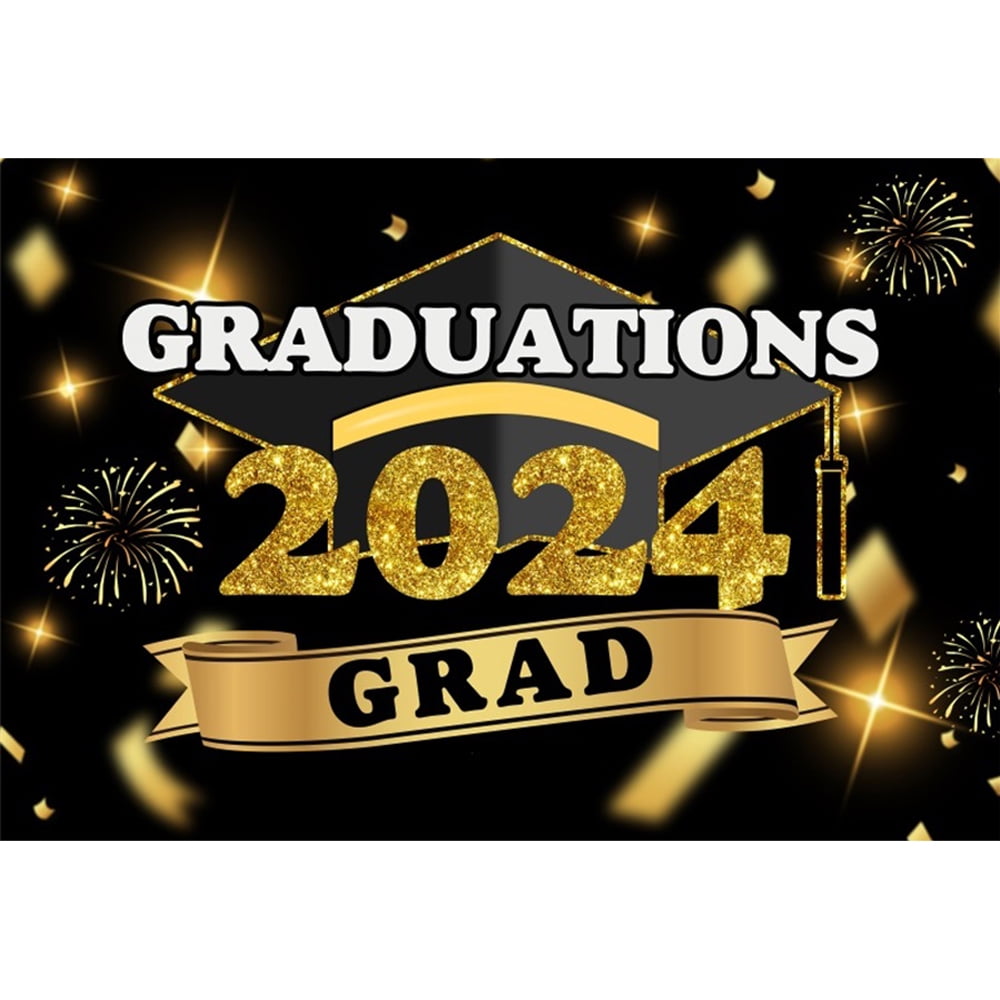 Graduation Backdrop Black Gold rations Congrats Grad Background Fabric ...