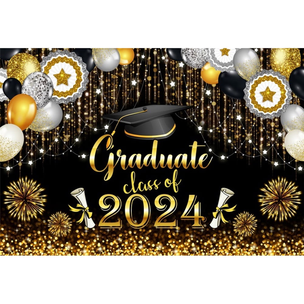 Graduation Backdrop Black Gold rations Congrats Grad Background Fabric ...