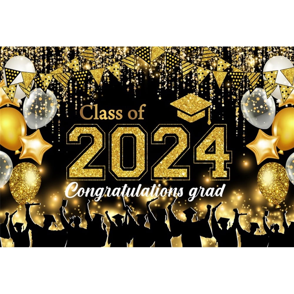 Graduation Backdrop Black Gold rations Congrats Grad Background Fabric ...