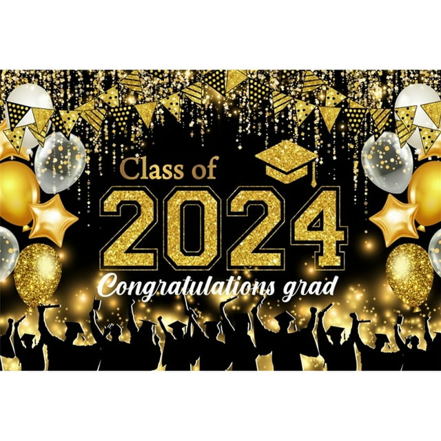 Graduation Backdrop Black Gold rations Congrats Grad Background Fabric ...
