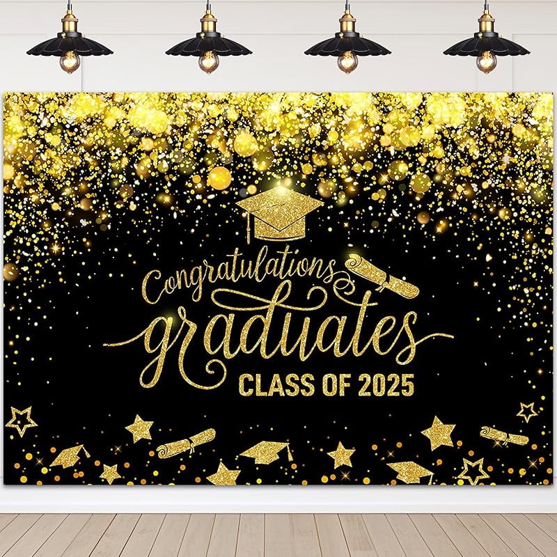 Graduation Backdrop Black and Gold Class of 2025 Backdrops Congrats ...