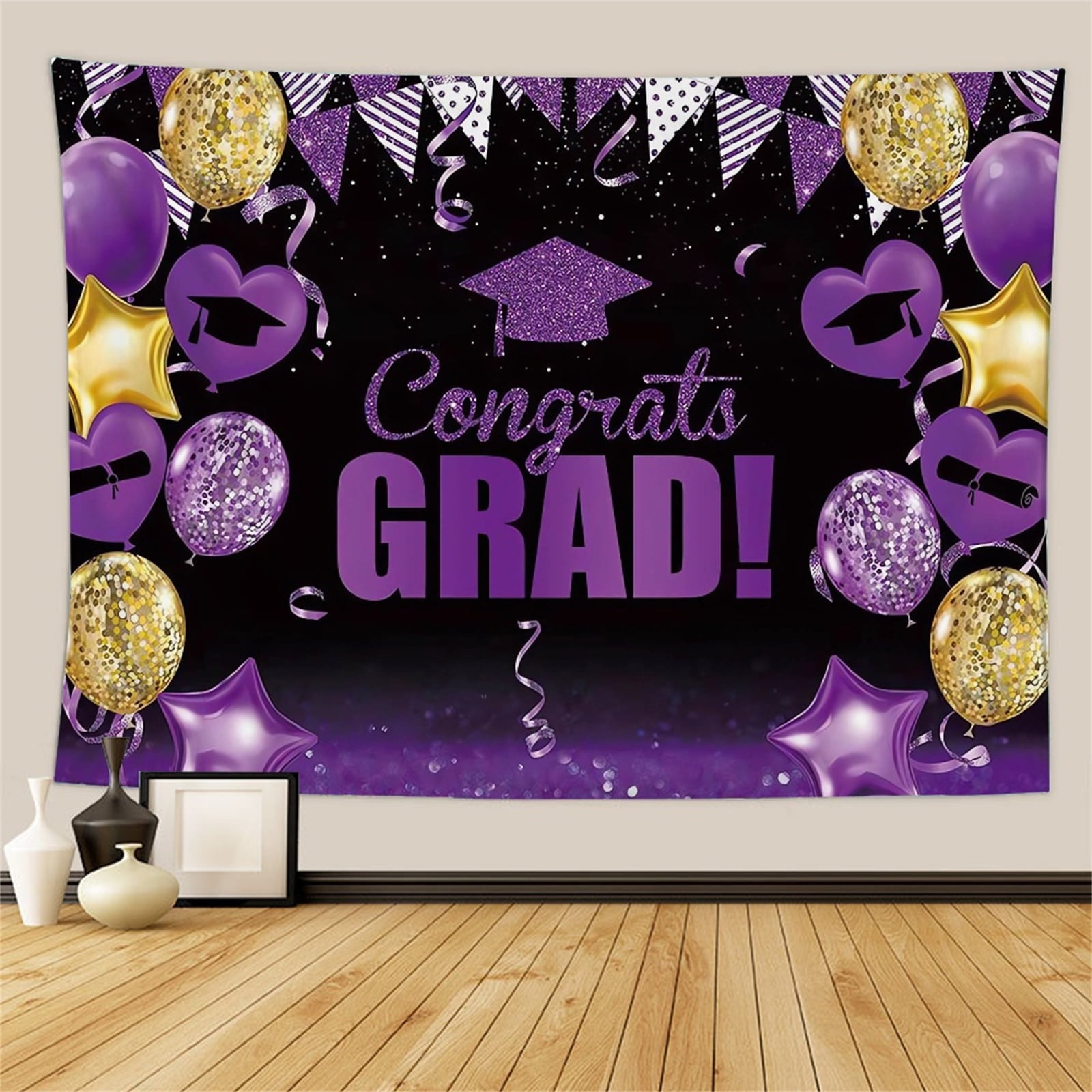 Graduation Backdrop Black and Purple Graduation Decorations Congrats ...
