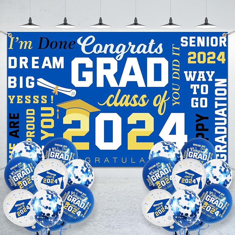 Graduation Backdrop Class of 2024 Graduation Party Decorations Congrats ...