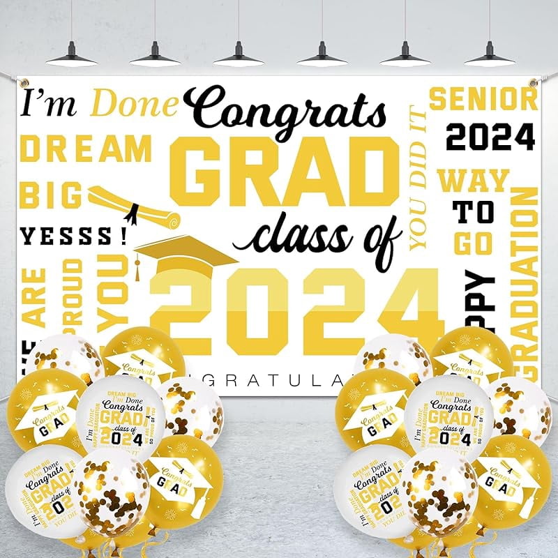 Graduation Backdrop Class of 2024 Graduation Party Decorations Congrats ...