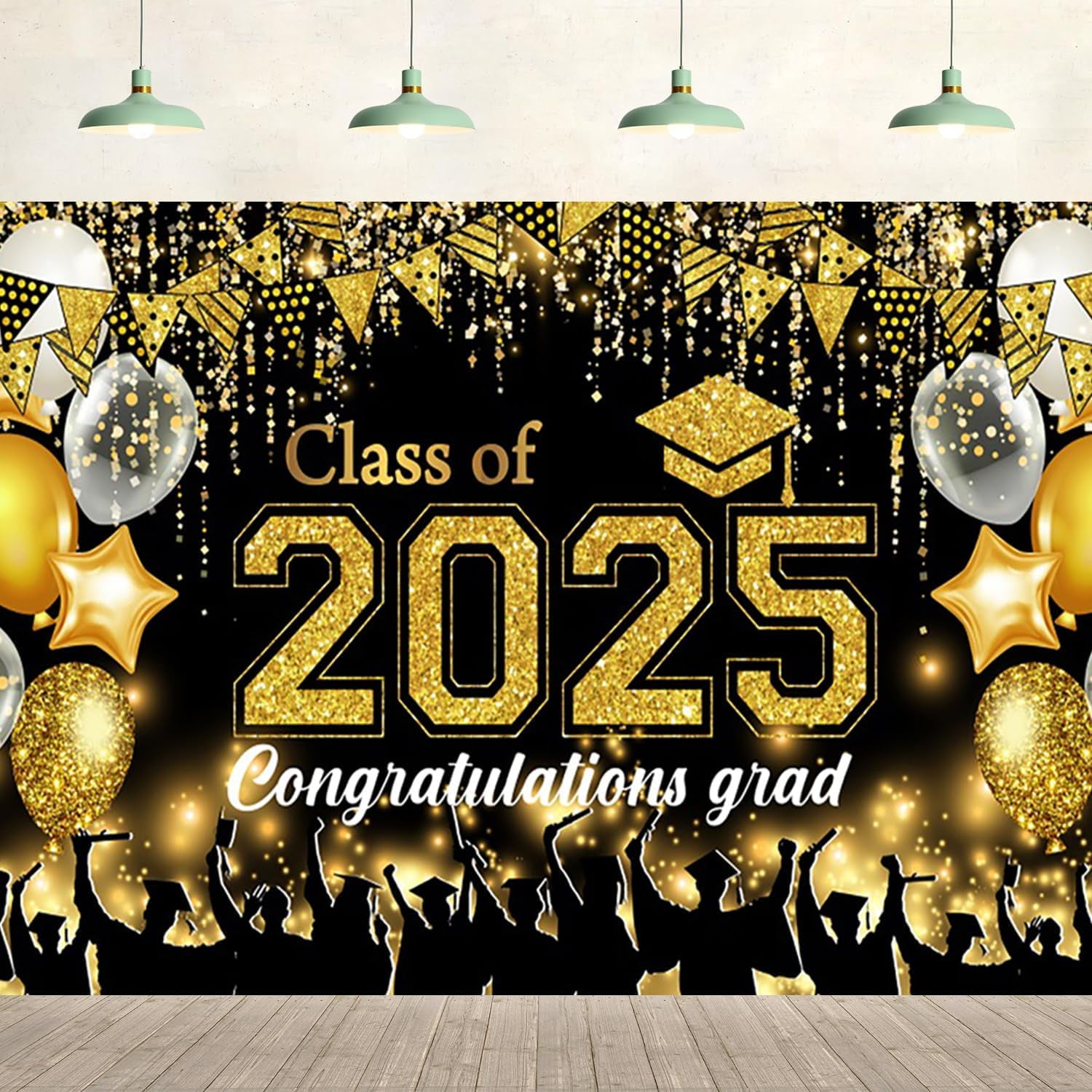 Graduation Backdrop Class of 2025 Congratulations Grad Black Gold ...