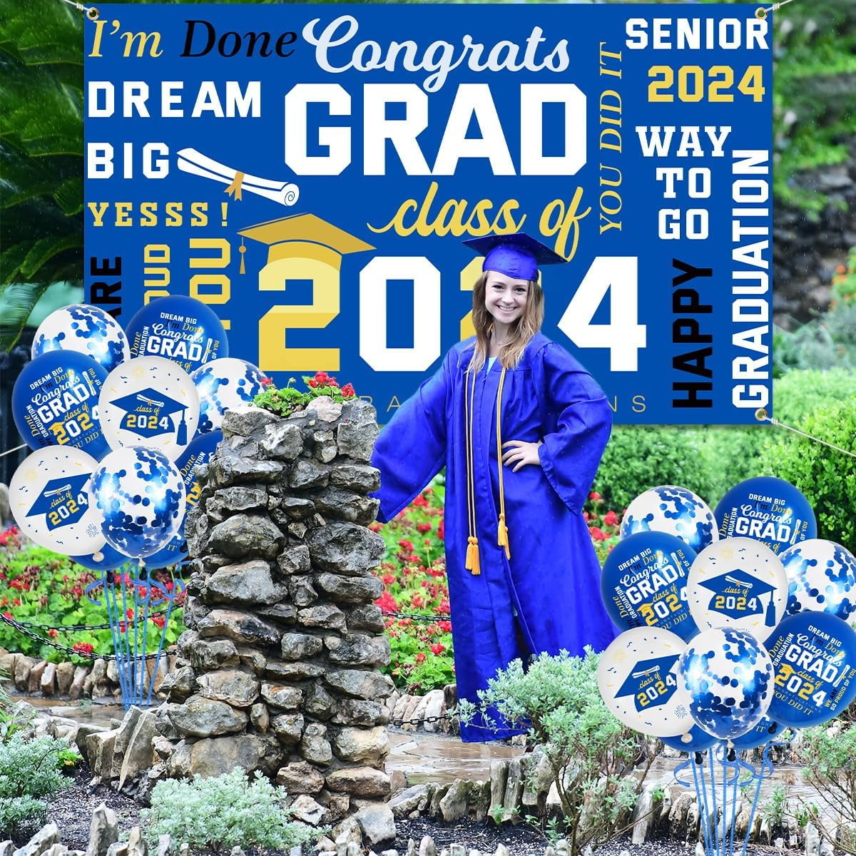 Graduation Backdrop Class Of 2024 Graduation Party Decorations Congrats ...