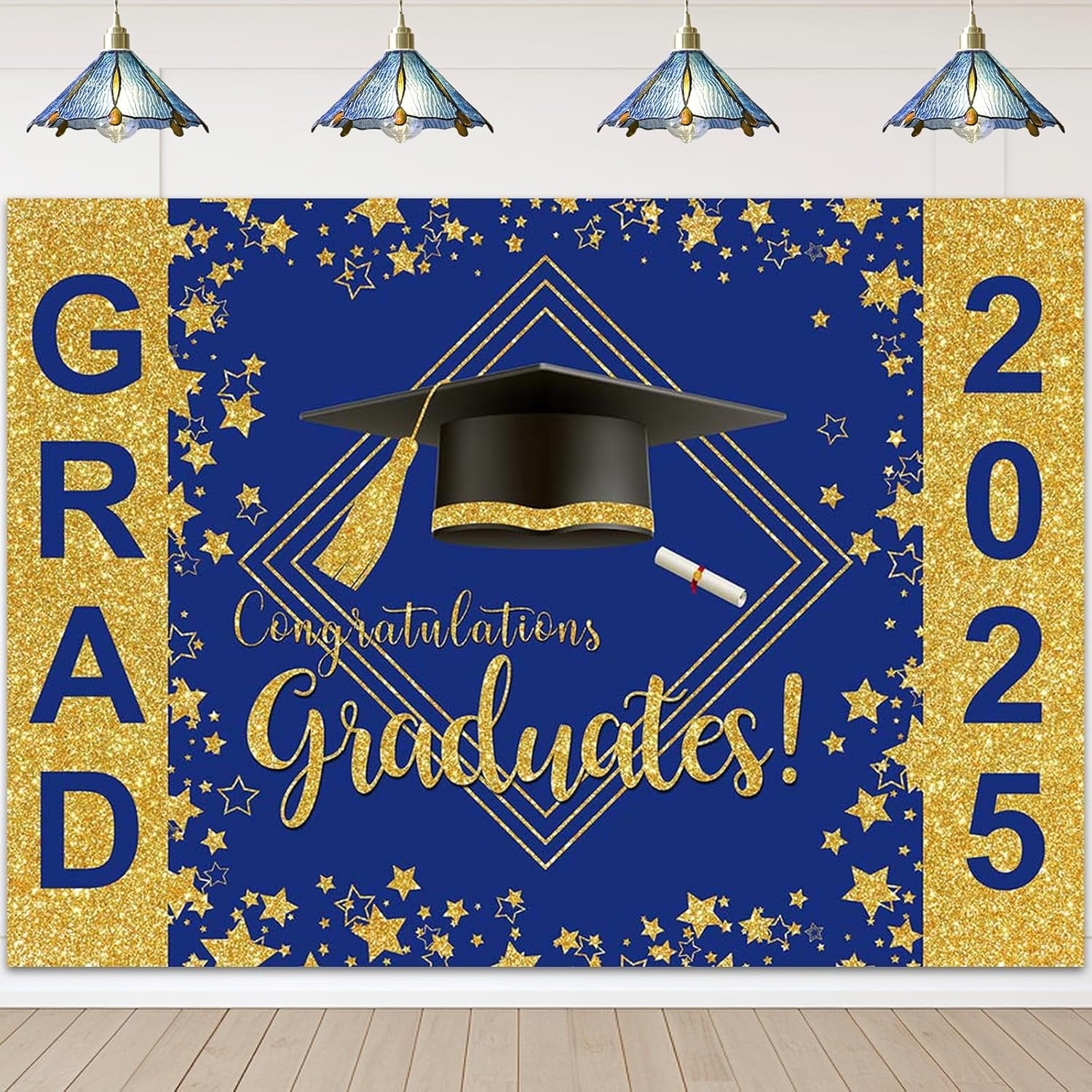 Graduation Backdrop Class of 2025 Backdrop Blue and Gold Congrats Grad ...