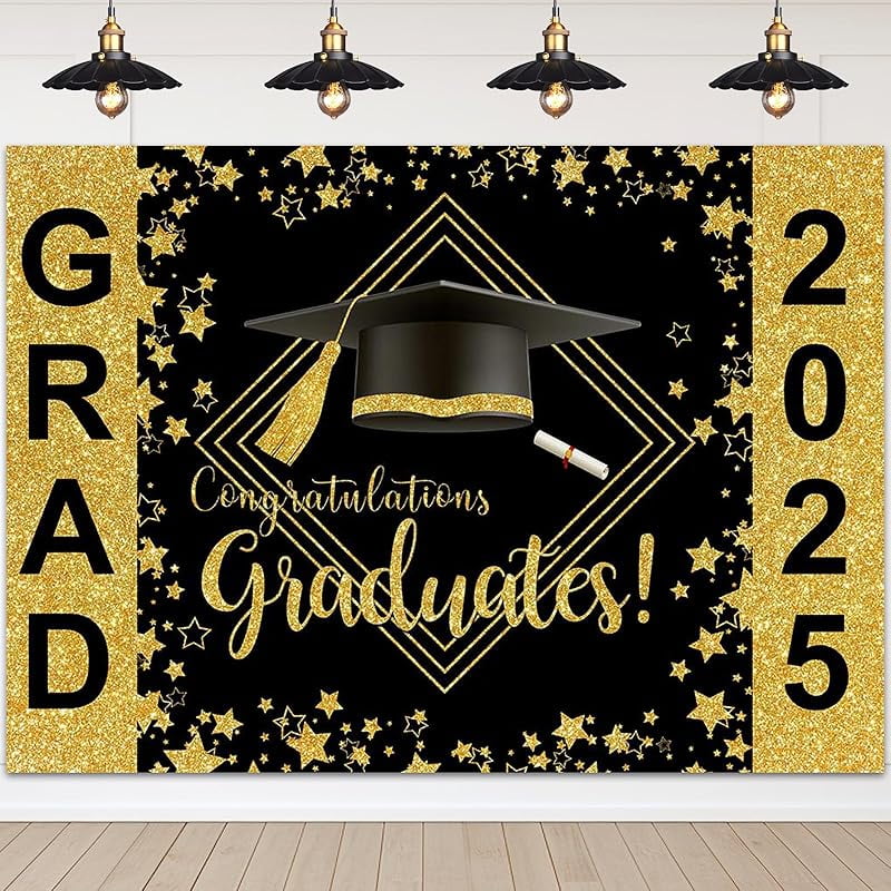 Graduation Backdrop Class of 2025 Black and Gold Graduation Photo ...