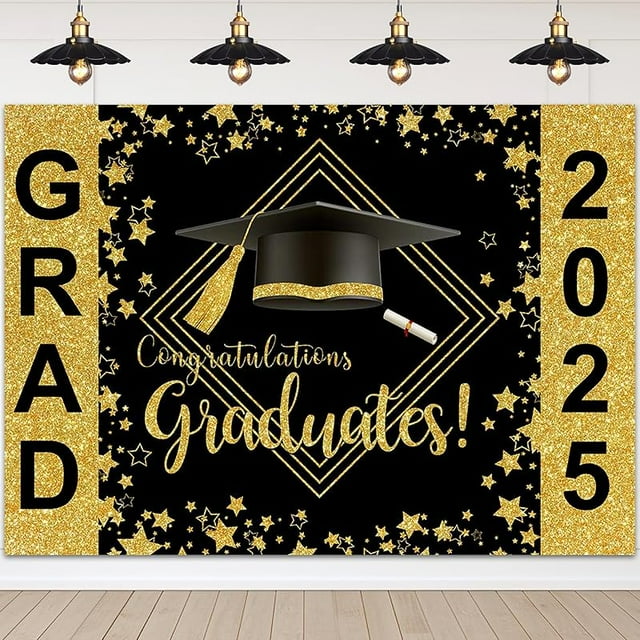 Graduation Backdrop Class of 2025 Black and Gold Graduation Photo ...