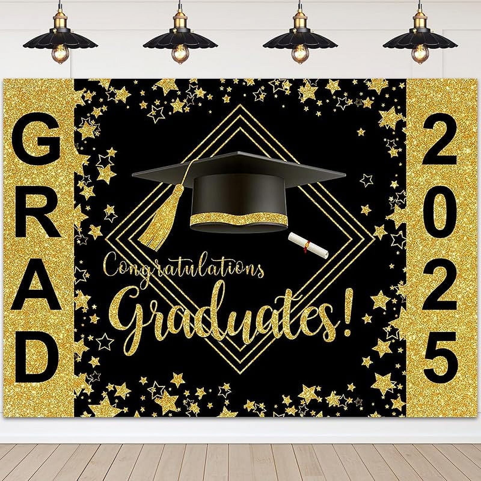 Graduation Backdrop Class of 2025 Black and Gold Graduation Photo ...