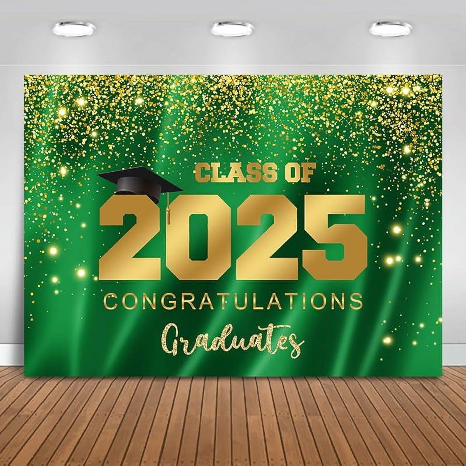 Graduation Backdrop Class of 2025 Green Gold Glitter Background 2025 ...