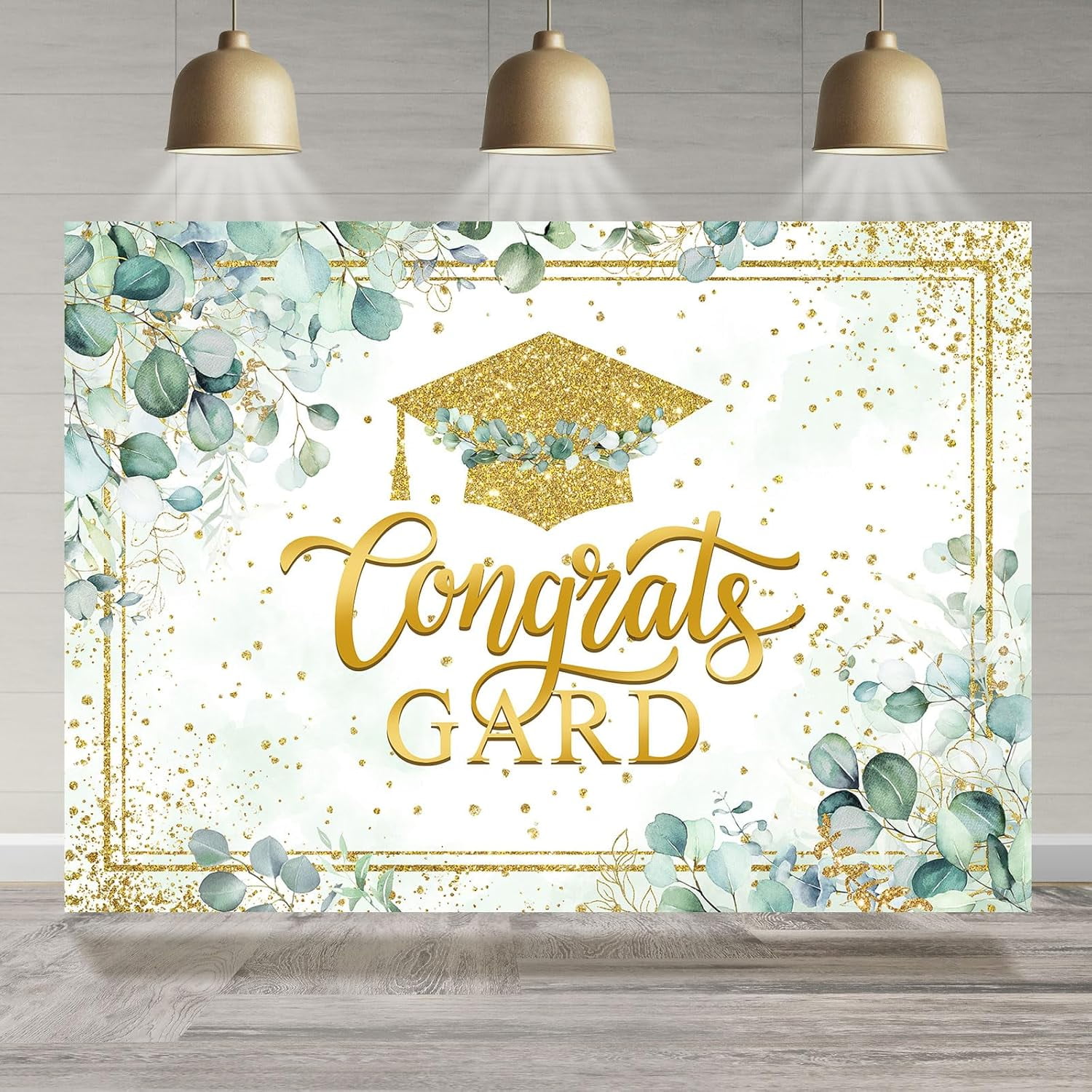 Graduation Backdrop Congrats Grad Green Leaves Golden Congratulations ...