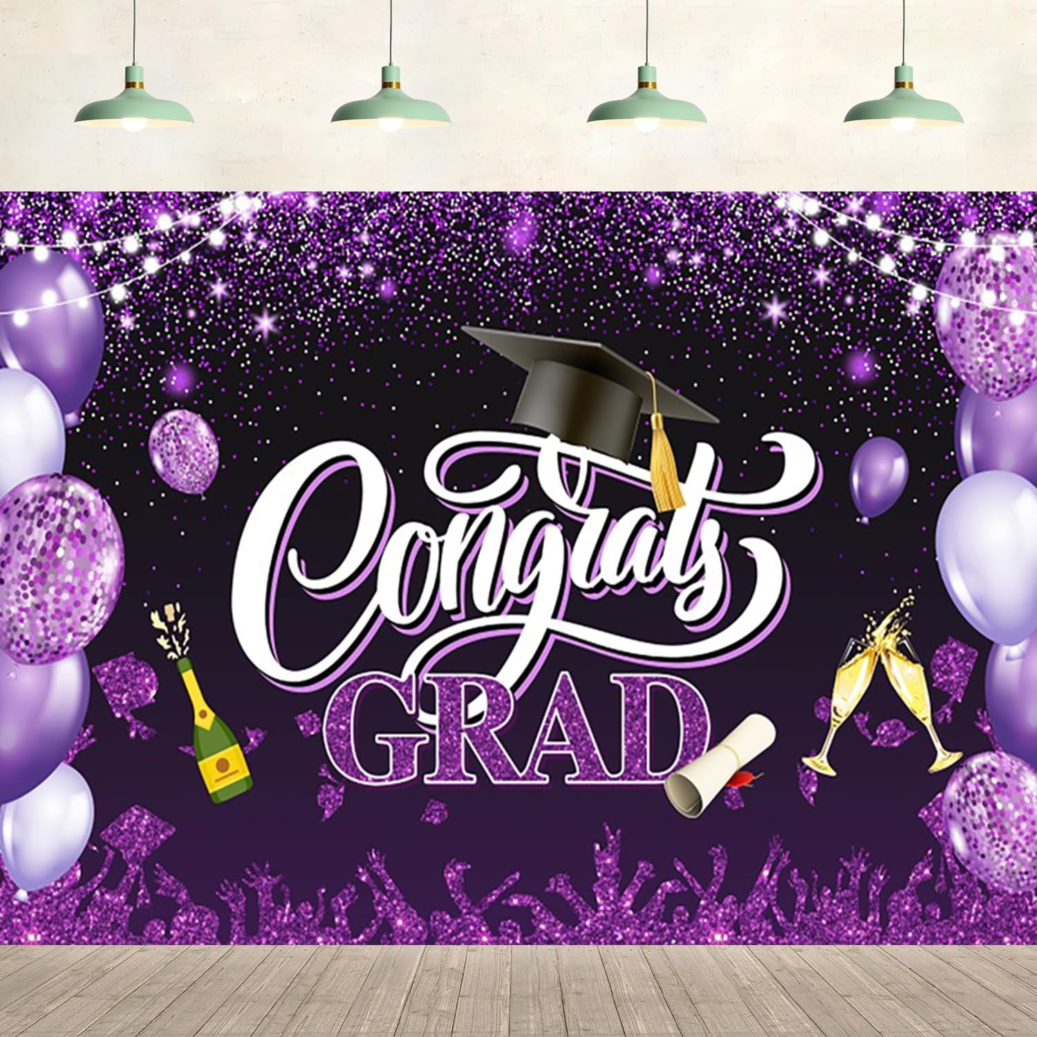 Graduation Backdrop Congrats Grad Purple Glitter Congratulation ...