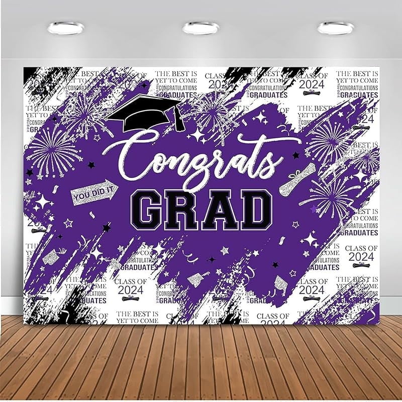 Graduation Backdrop Congrats Grad Purple Graduate Party Decorations ...