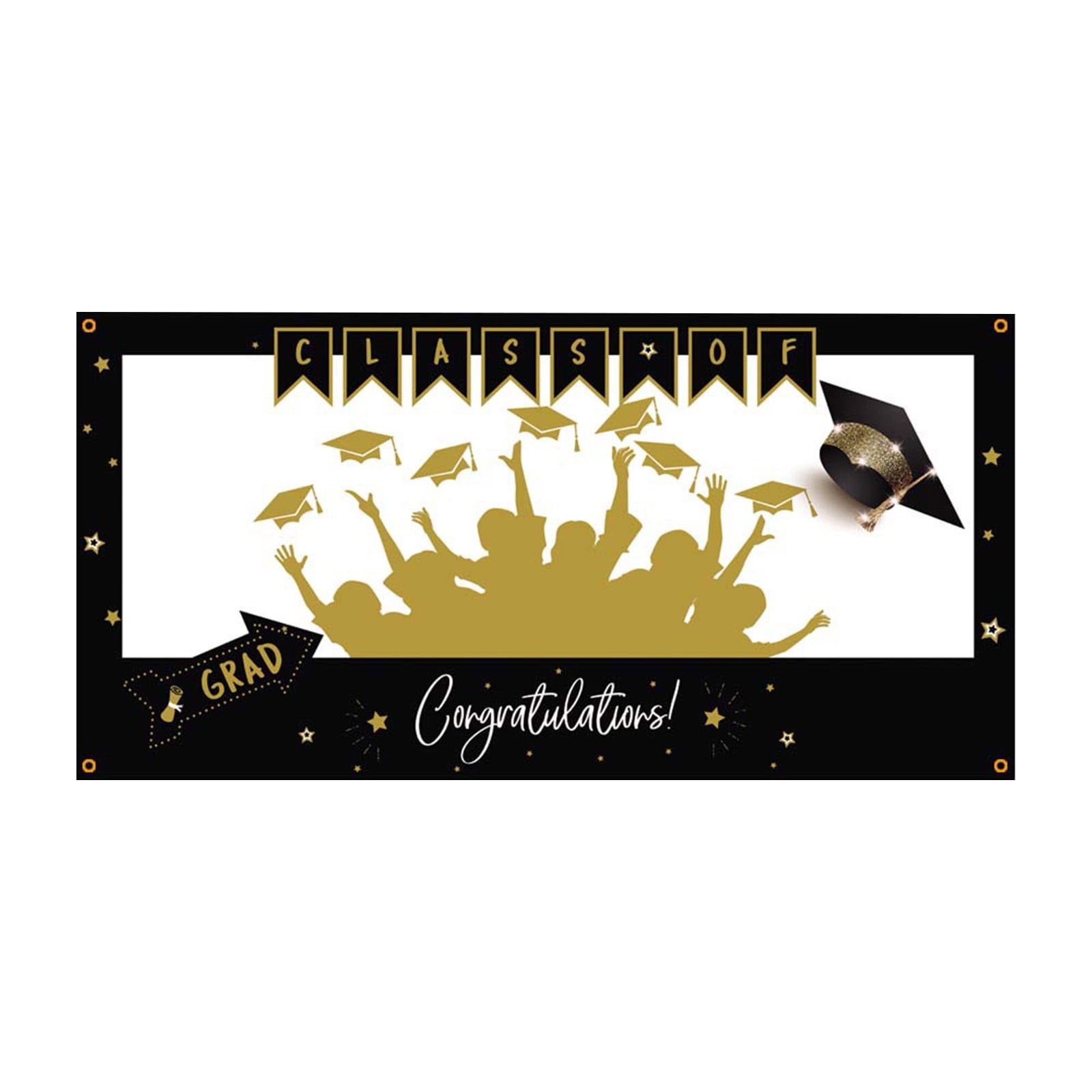 Graduation Backdrop Decoration Polyester Gold and Black Graduation ...