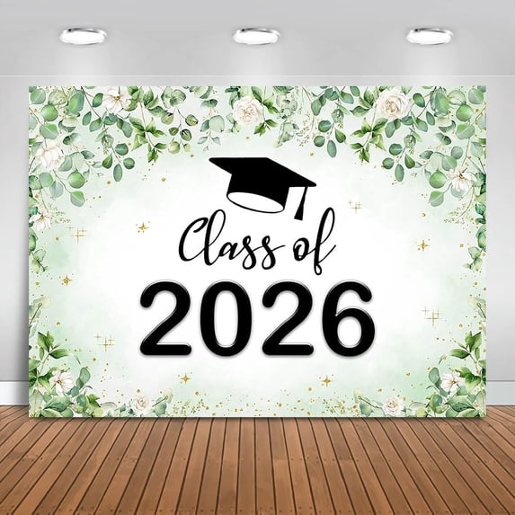 Graduation Backdrop Green Leaves Class of 2026 Party Decorations ...
