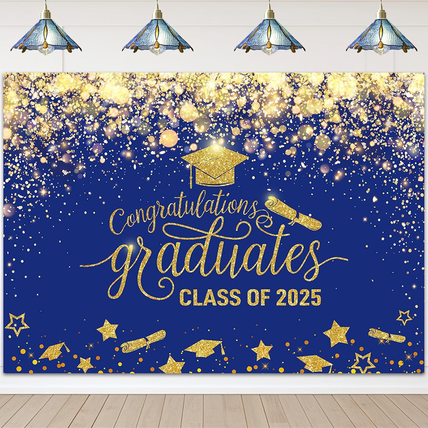 Graduation Backdrop Navy Blue Black Purple and Gold Class of 2025 ...